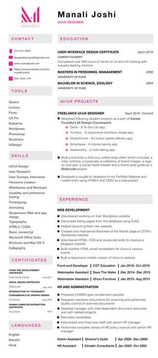 Manali Joshi UI Designer Resume | PDF