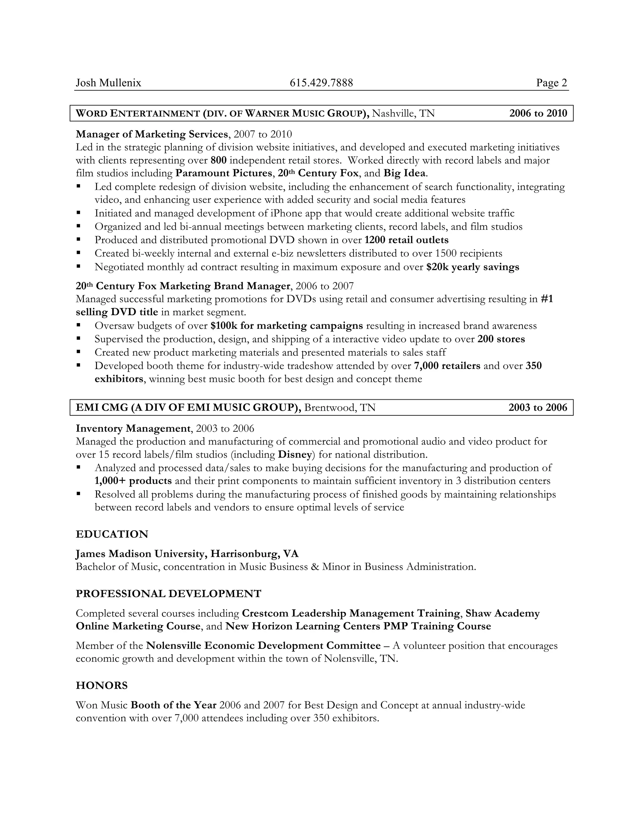 Josh mullenixresume | PDF | Marketing and Advertising | Business