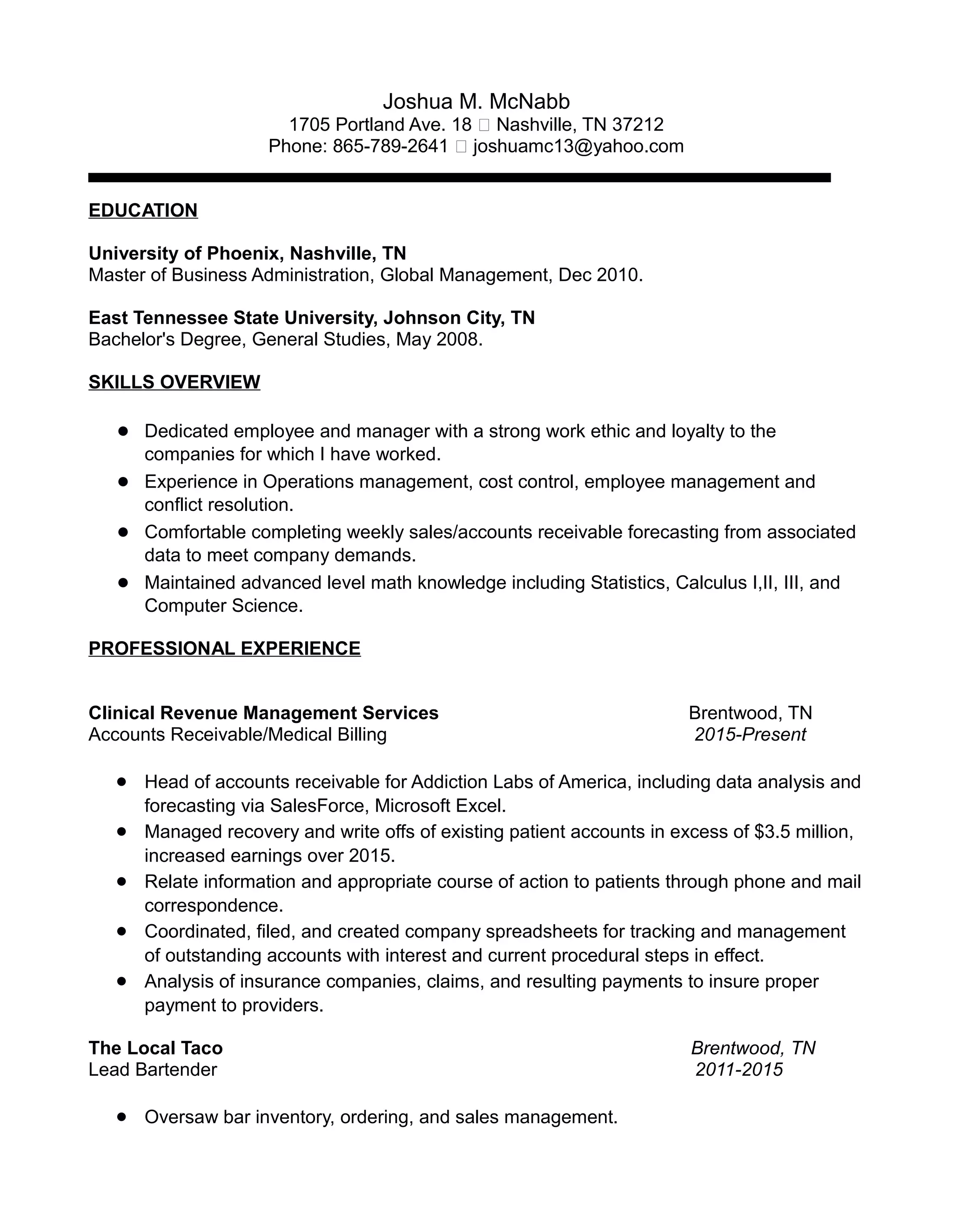 Josh resume | ODT