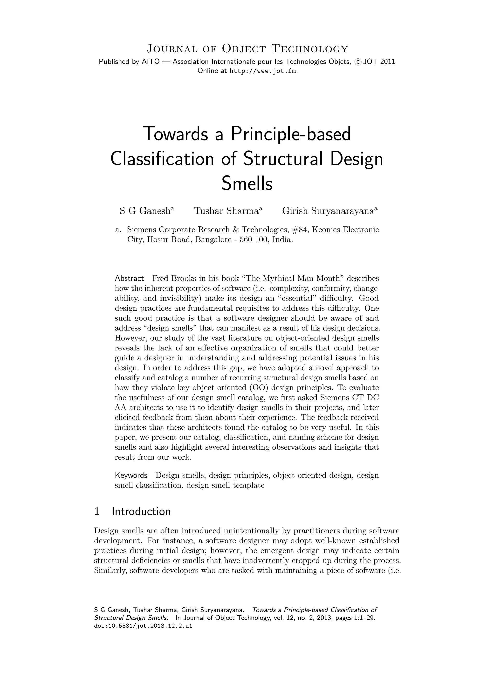 Towards a Principle-based Classiﬁcation of Structural Design Smells | PDF