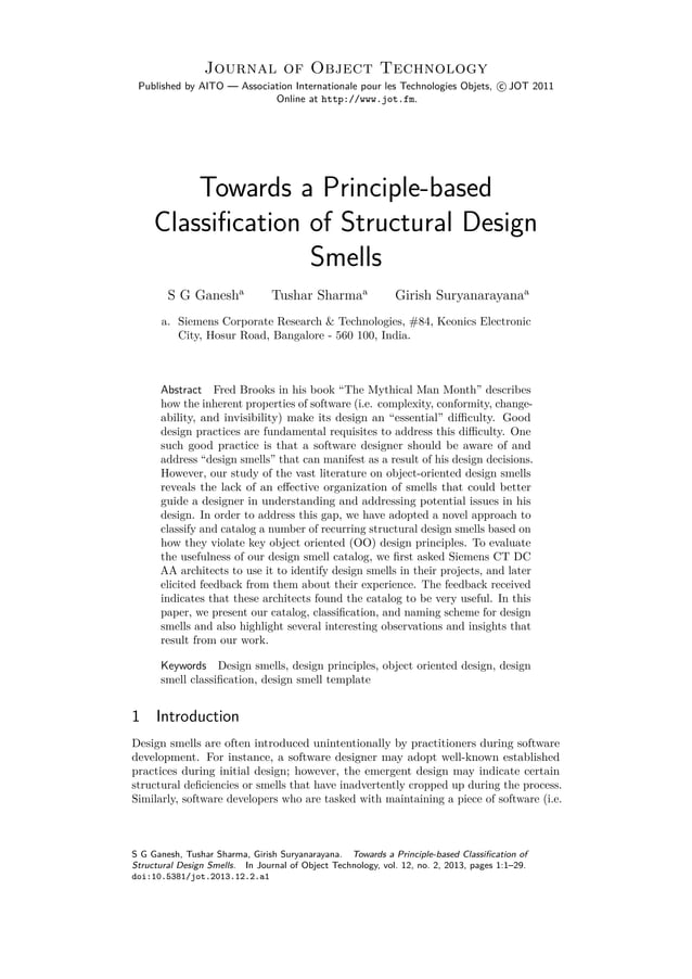 Towards a Principle-based Classiﬁcation of Structural Design Smells ...