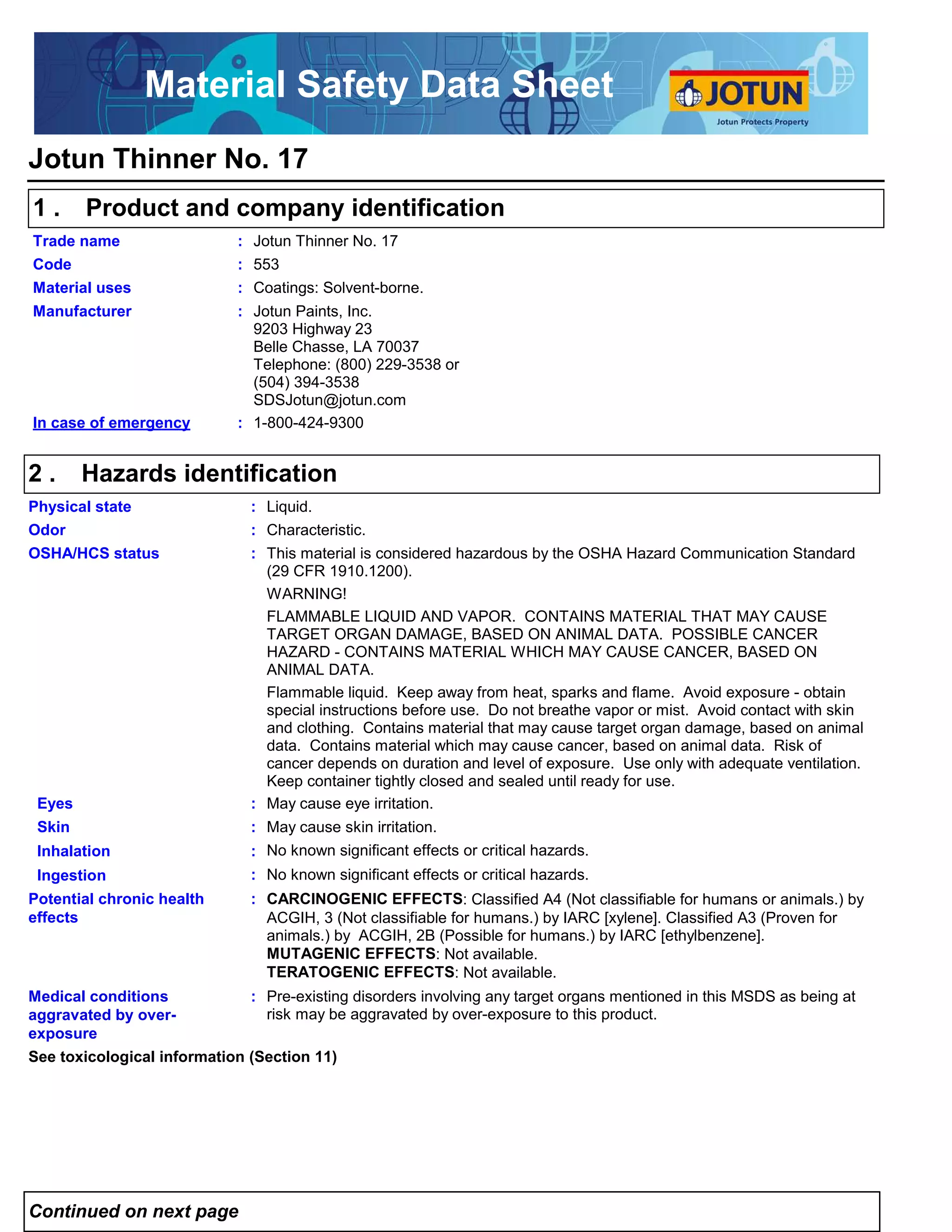 Jotun thinner no.17 msds | PDF