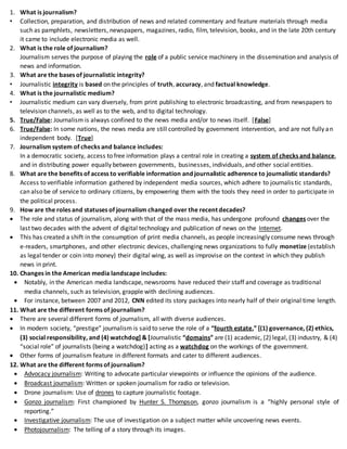 Jounalistic principles and ethic quiz | PDF | Media Industry | Industries