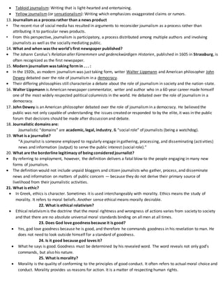 Jounalistic principles and ethic quiz | PDF | Media Industry | Industries