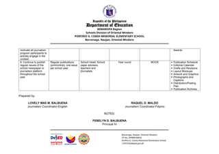 Action Plan for Elementary and Secondary campus Journalism | DOCX