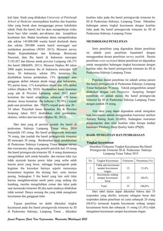 Hubungan Tingkat Kecemasan Dengan Kualitas Tidur Ibu Hamil Primigravida ...