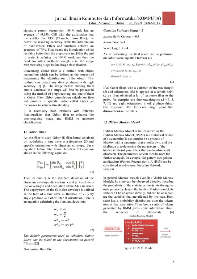 Hidden Markov Model Classification And Gabor Filter Preprocessing | PDF