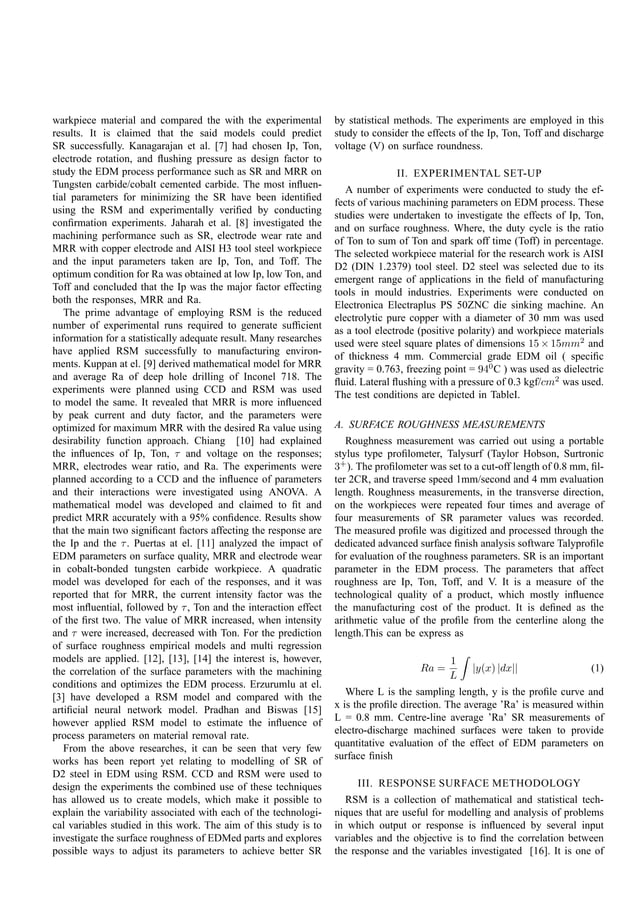Modeling and Analysis of process parameters on Surface Roughness in EDM of AISI D2 tool Steel by ...