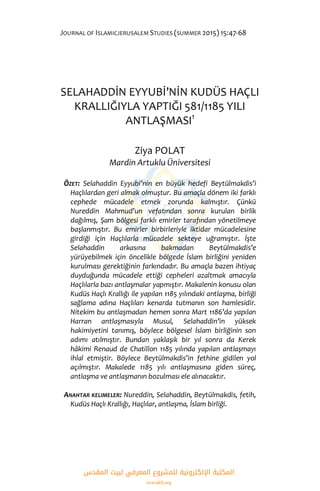 Selahaddin Eyyubi’nin Kudüs Haçlı Krallığıyla Yaptığı 581/1185 Yılı ...