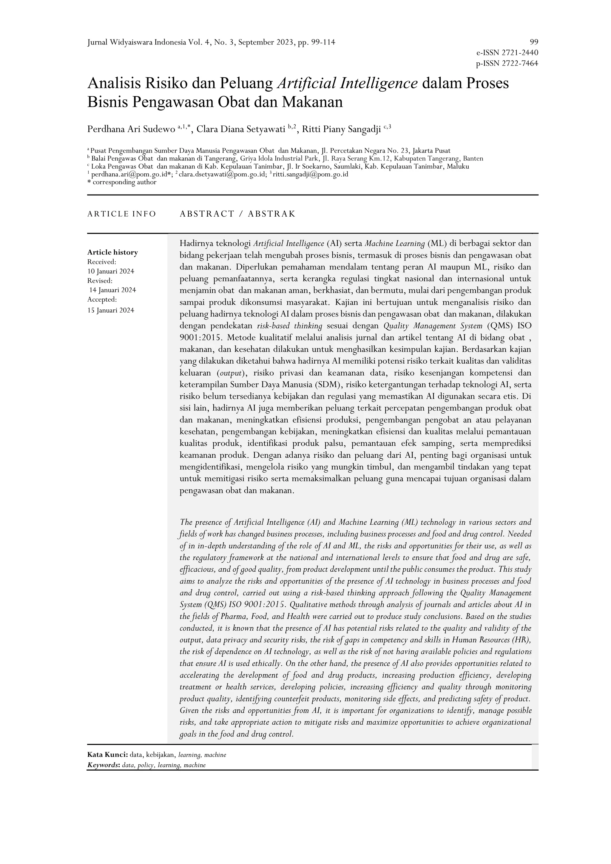 [journal] Analisis Risiko dan Peluang Artificial Intelligence dalam ...