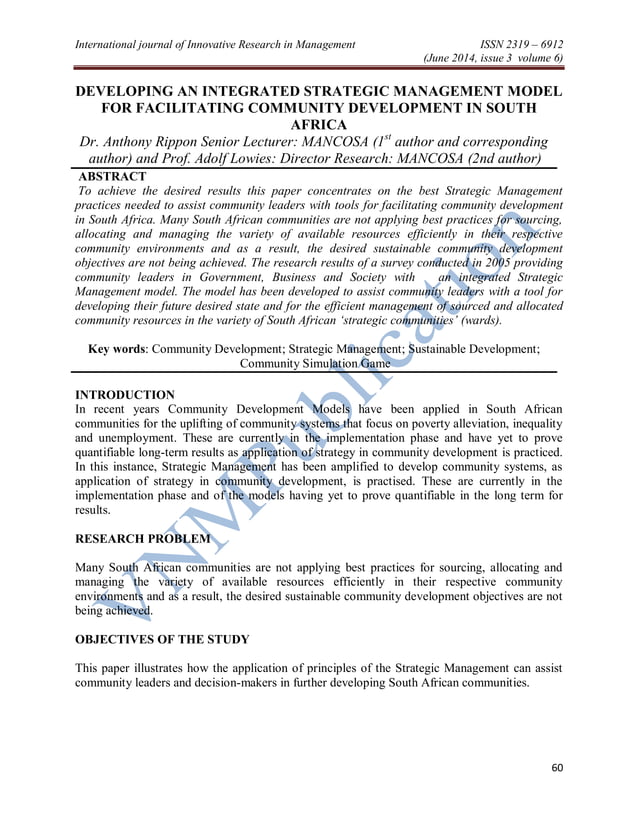Developing an Integrated Strategic Management Model for facilitation ...