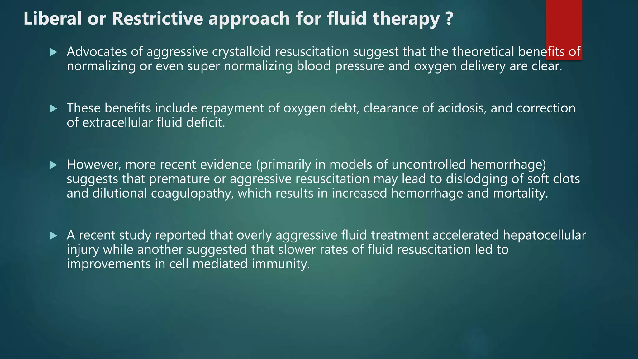 Fluid management in patients with trauma: Restrictive versus Liberal ...