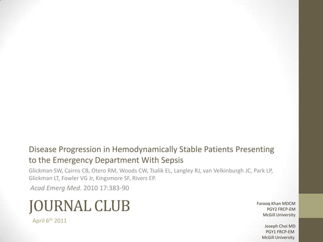Journal club - Disease progression in hemodynamically stable patients ...