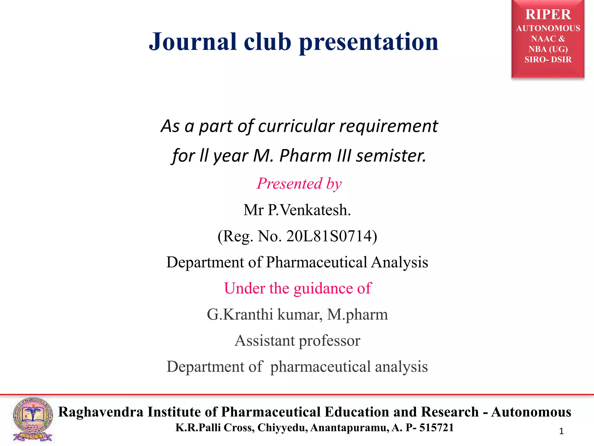 JOURNAL CLUB PRESENTATION (20L81S0714-PA ) | PPTX