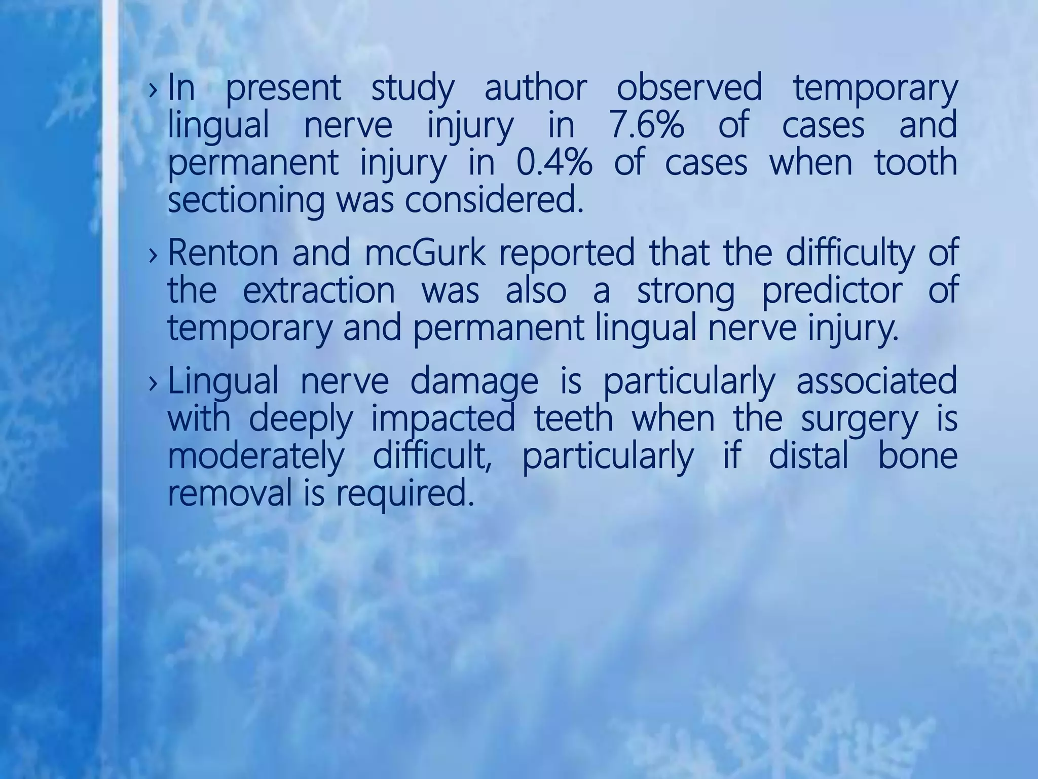 Assessment of lingual nerve injury using different surgical variables ...