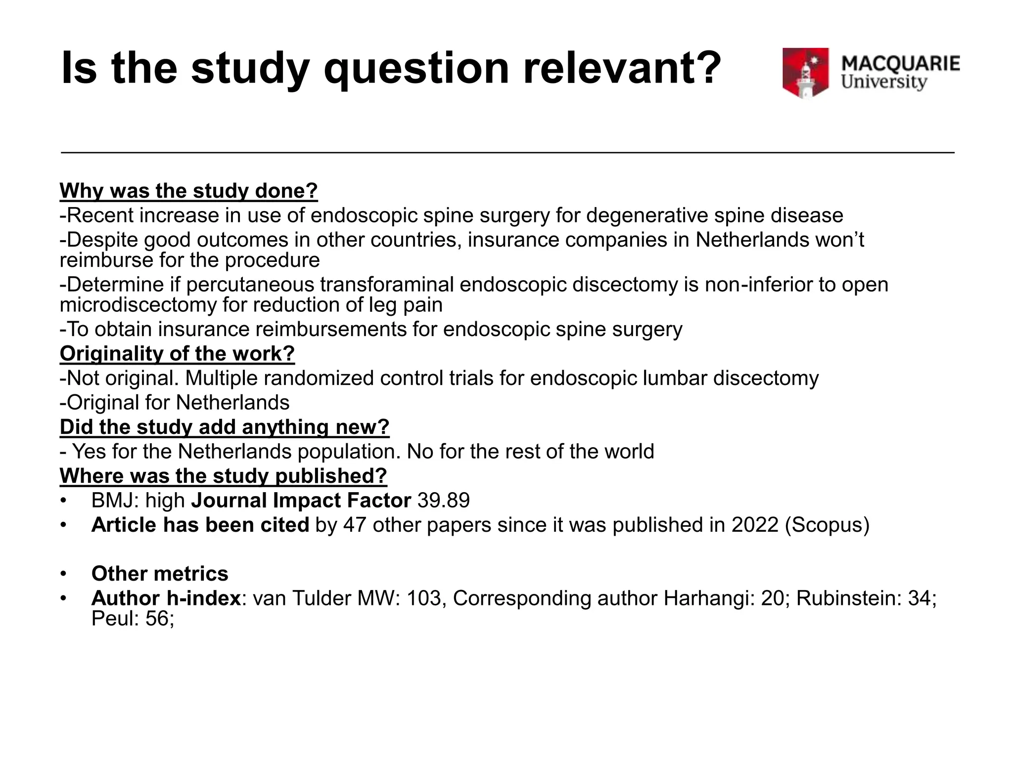 Macquarie Neurosurgery Journal Club 2022 PPT | PPTX