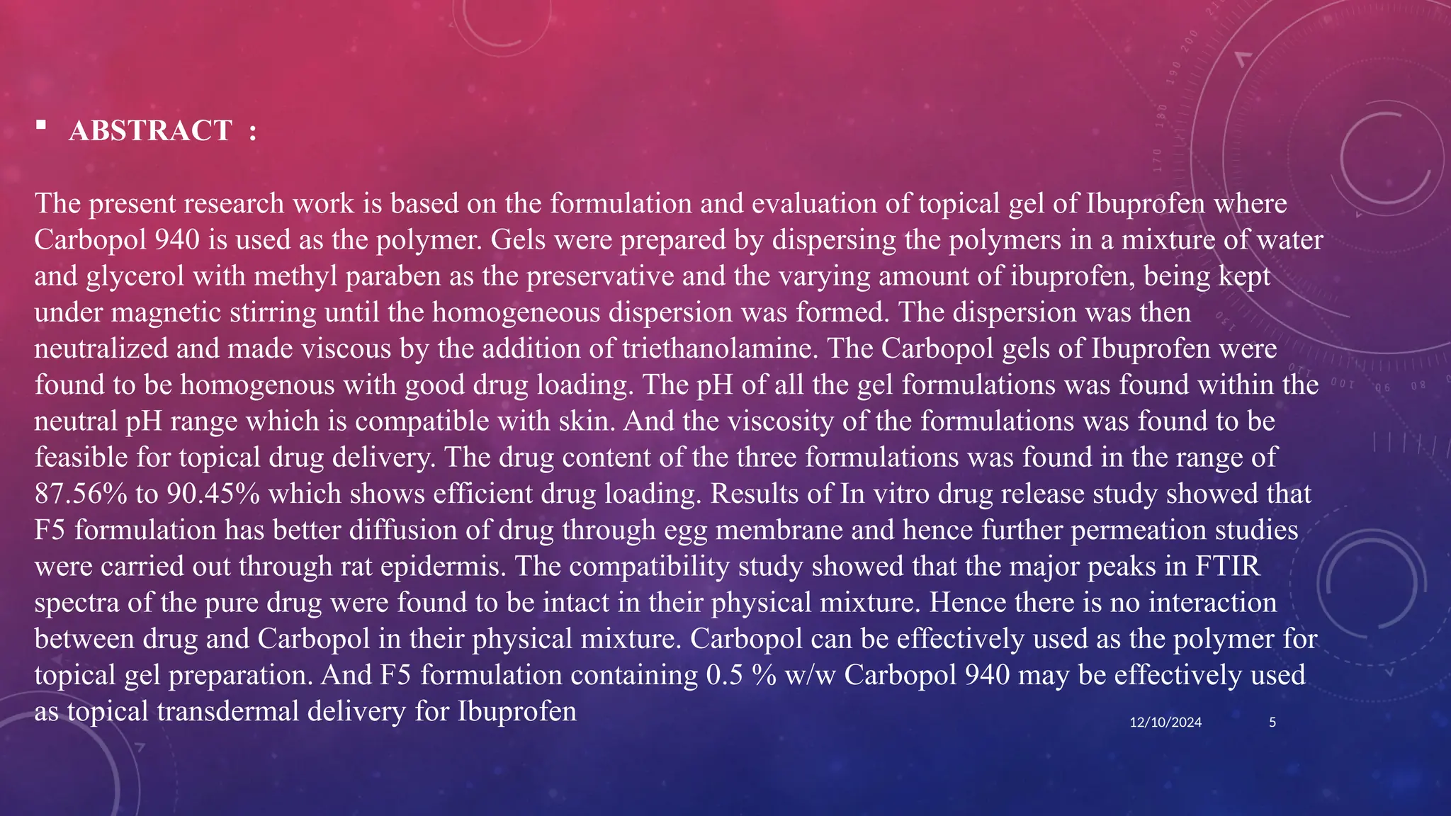 Formulation And Evaluation Of Transdermal Topical Gel Of Ibuprofen Ppt