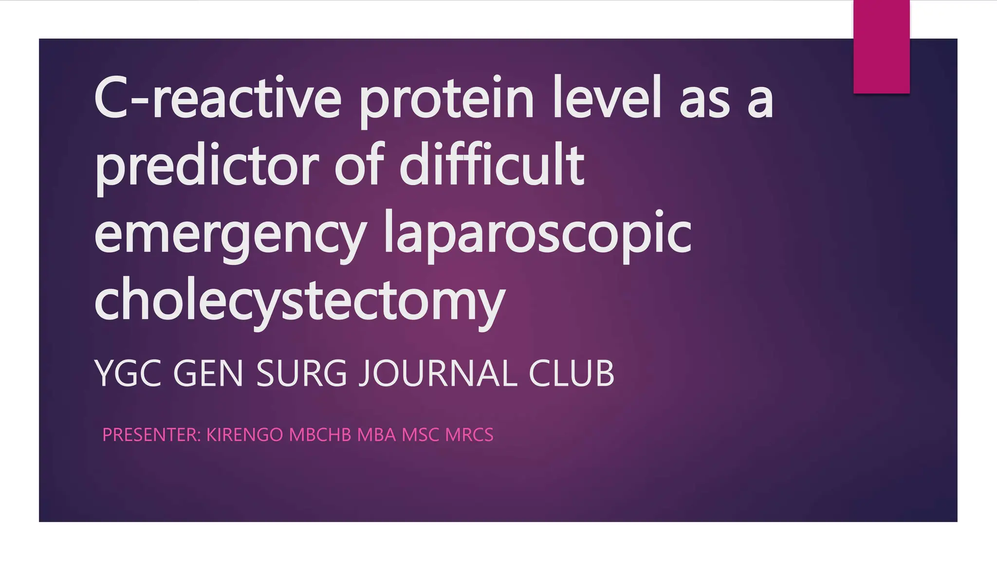 JOURNAL CLUB PRESENTATION - CRP AS PREDICTOR FOR DIFFICULT ...