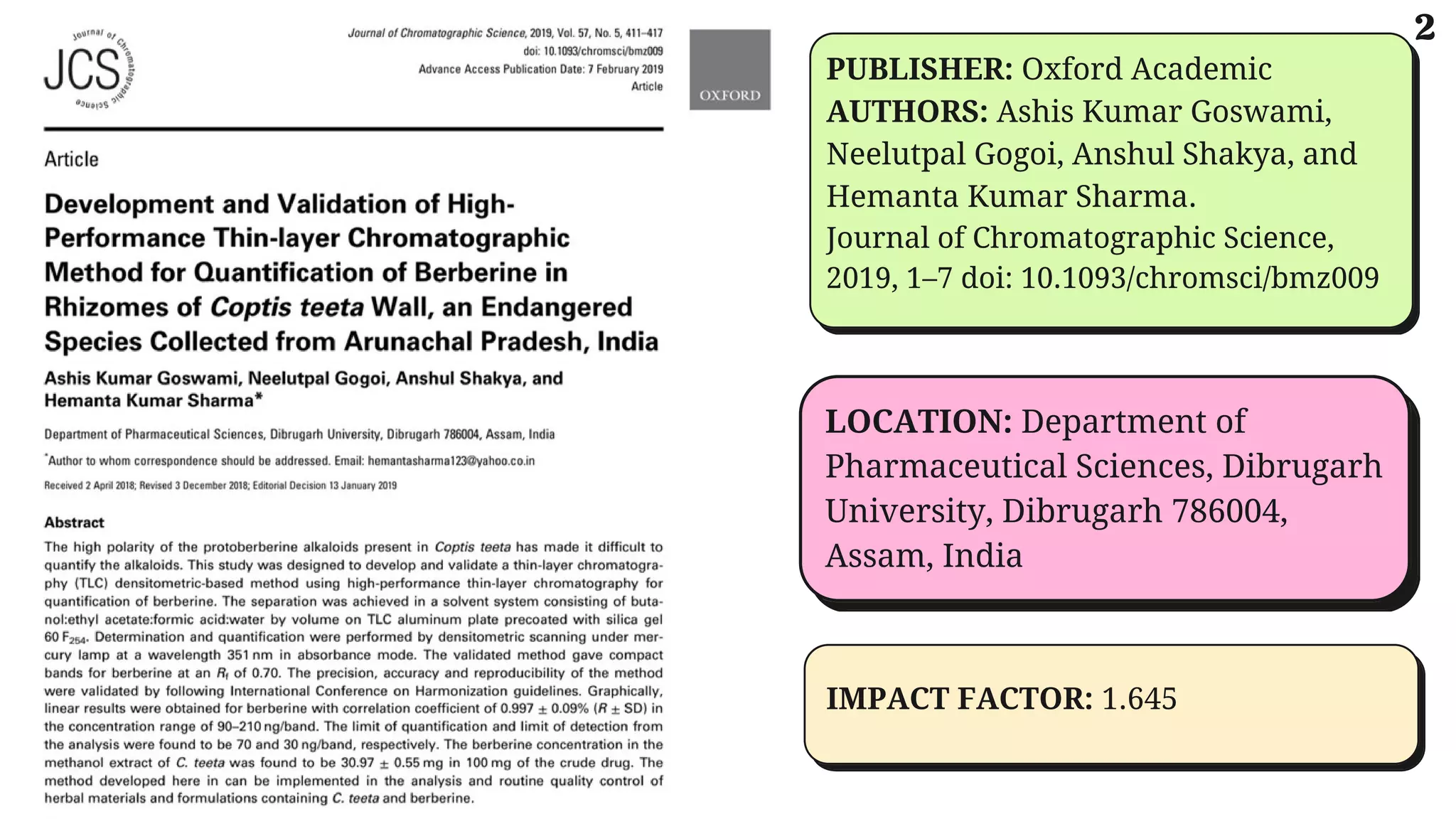 HPTLC ANALYSIS OF COPTIS TEETA | PDF