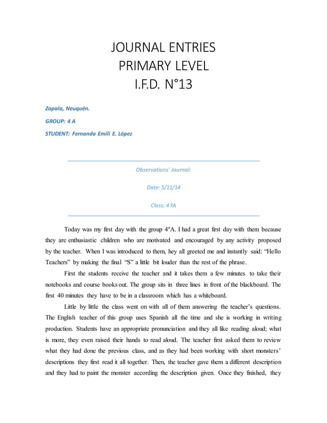 Journal entries Primary Level | DOCX