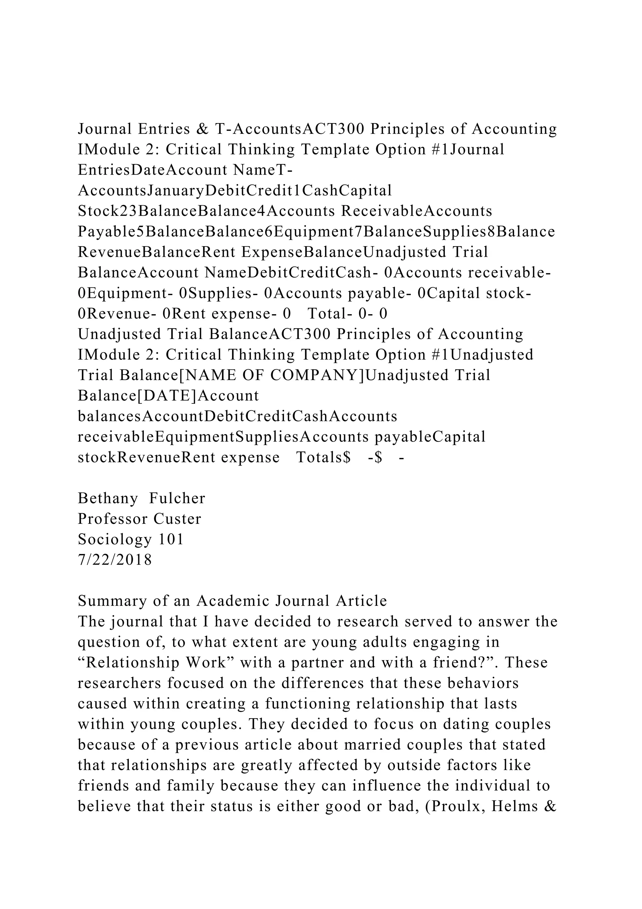 Journal Entries & T-AccountsACT300 Principles of Accounting IModul.docx