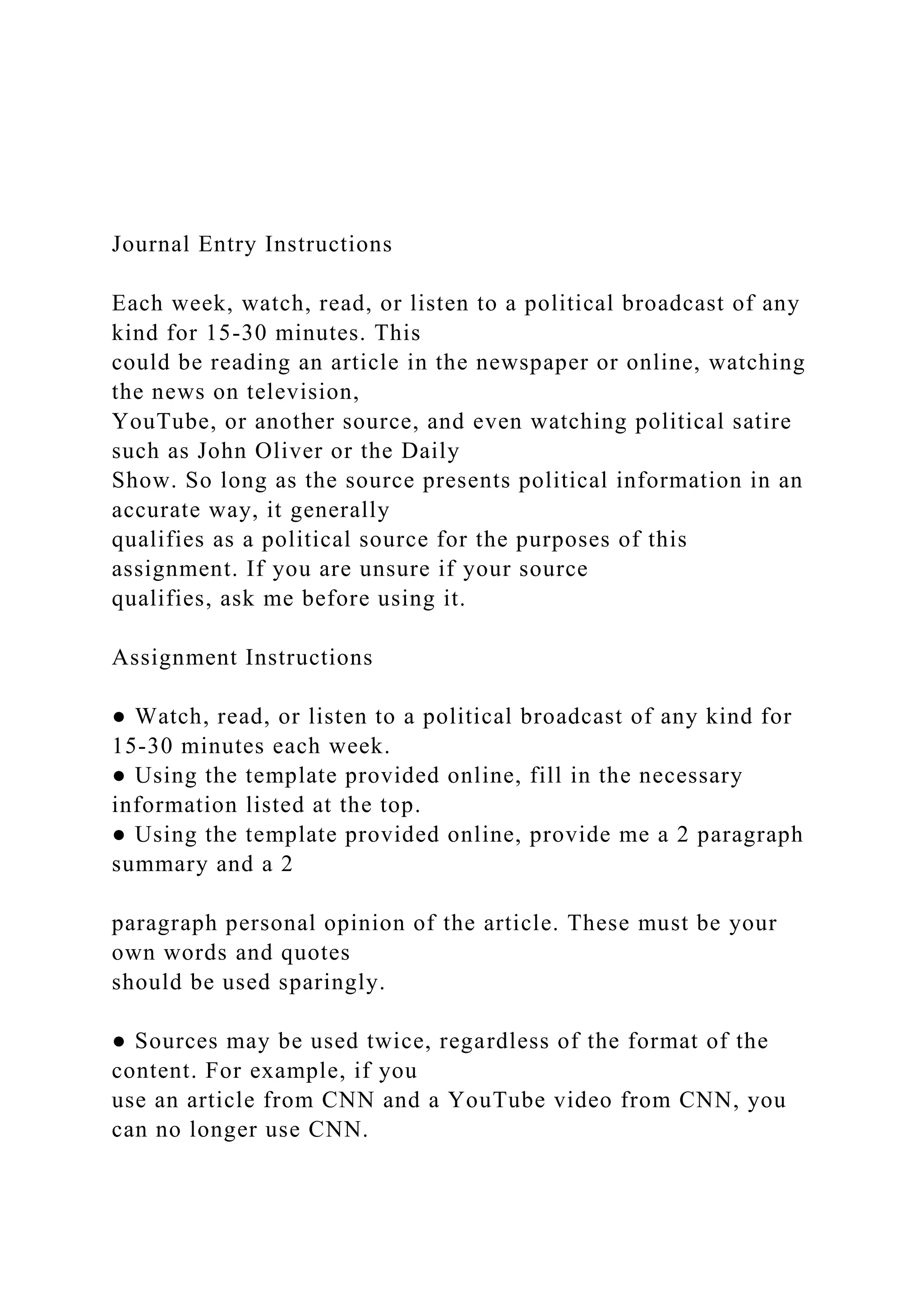 Journal Entry Instructions Each week, watch, read, or lis.docx