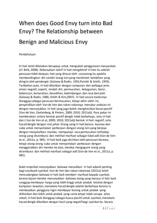 When does Good Envy turn into Bad Envy? The Relationship between Benign ...