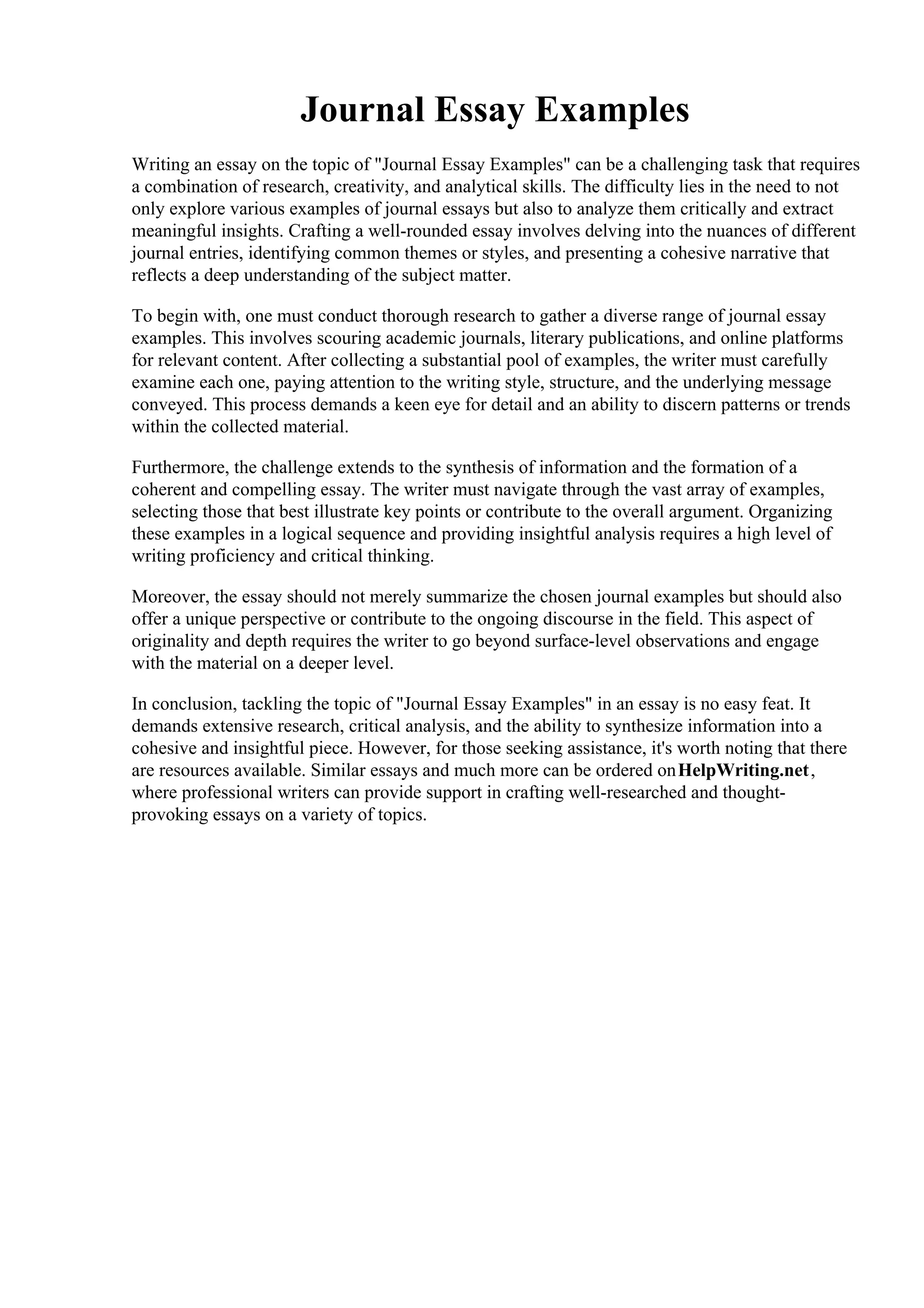 Journal Essay Examples | PDF | Business | Business and Finance