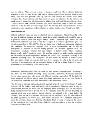 Leadership, effective leadership, leadership styles, organizational ...