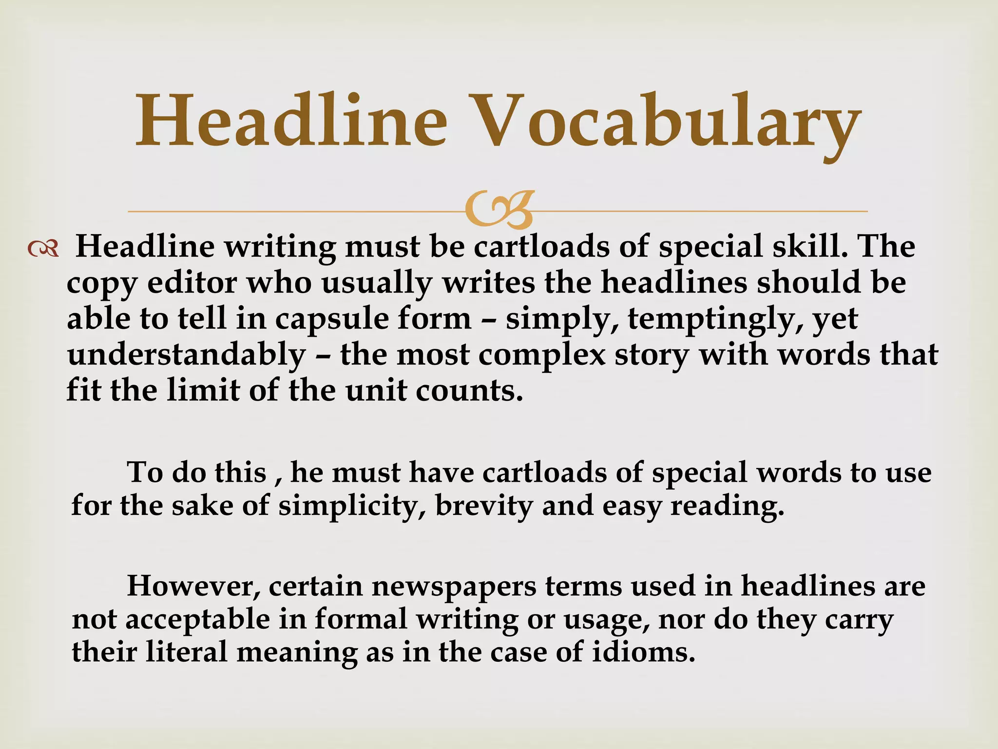 Journalism- Writing Headlines | PPTX
