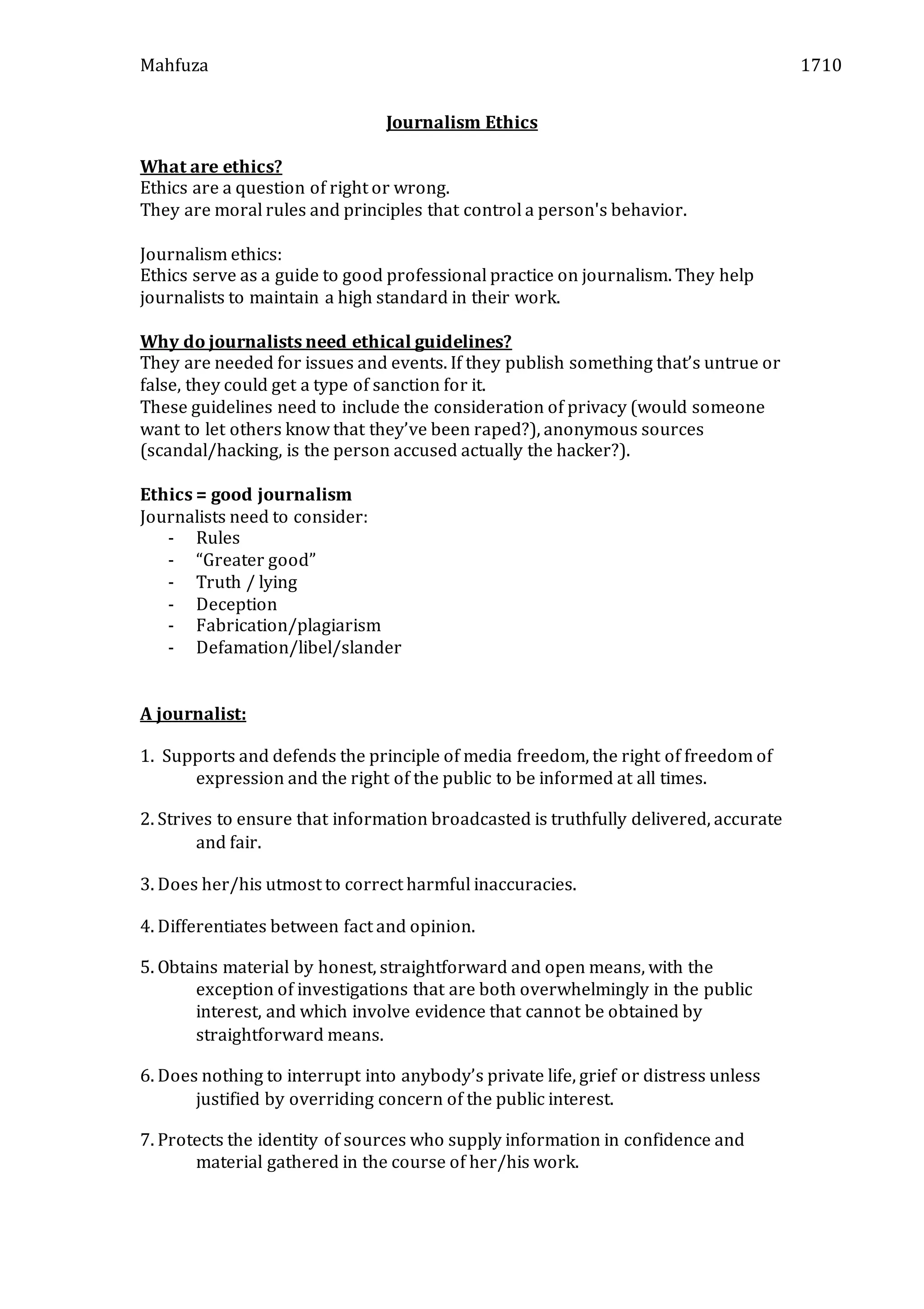 Journalism ethics | PDF
