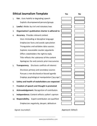 Journalism Ethics - Editors Checklist | PDF