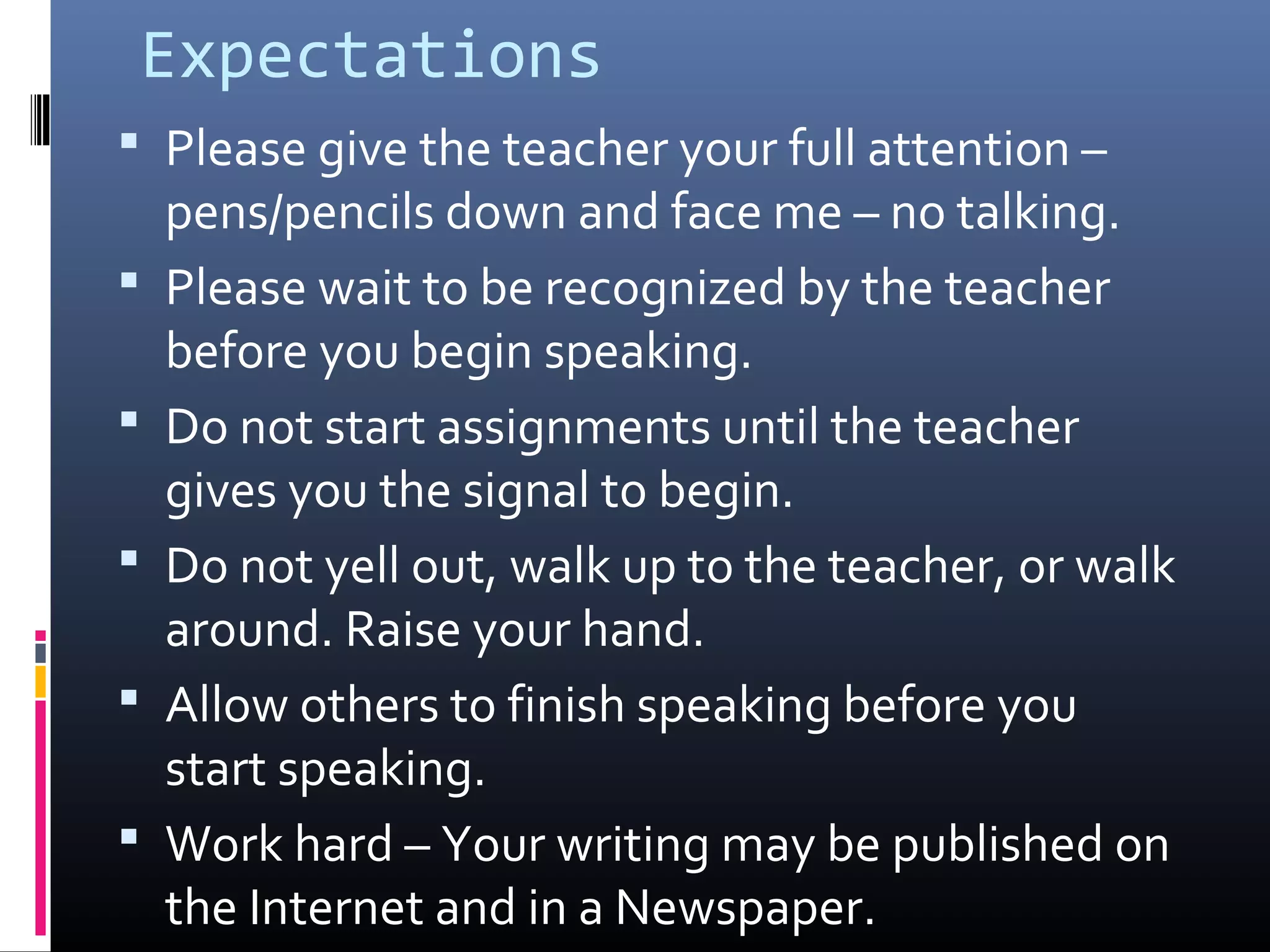 Class Procedures and Expectations | PPT