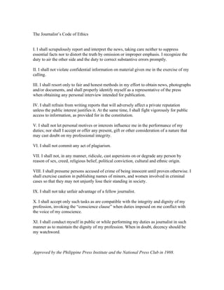 Journalist Code Of Ethics | DOC