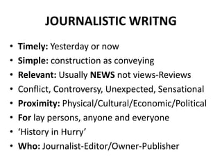 Journalistic scientific Writing: Comparison | PPTX