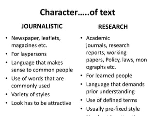 Journalistic scientific Writing: Comparison | PPTX