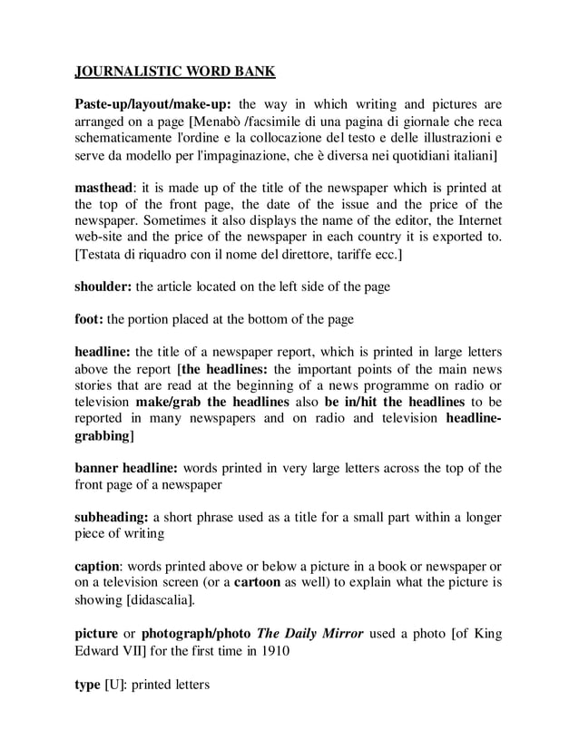 Journalistic word bank | PDF