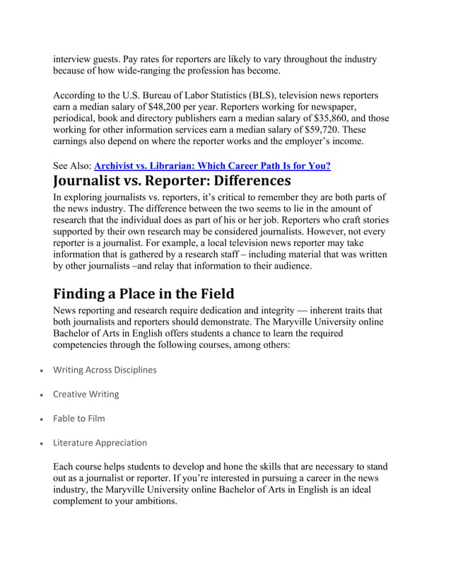 Journalist vs. Reporter What’s the Difference | PDF