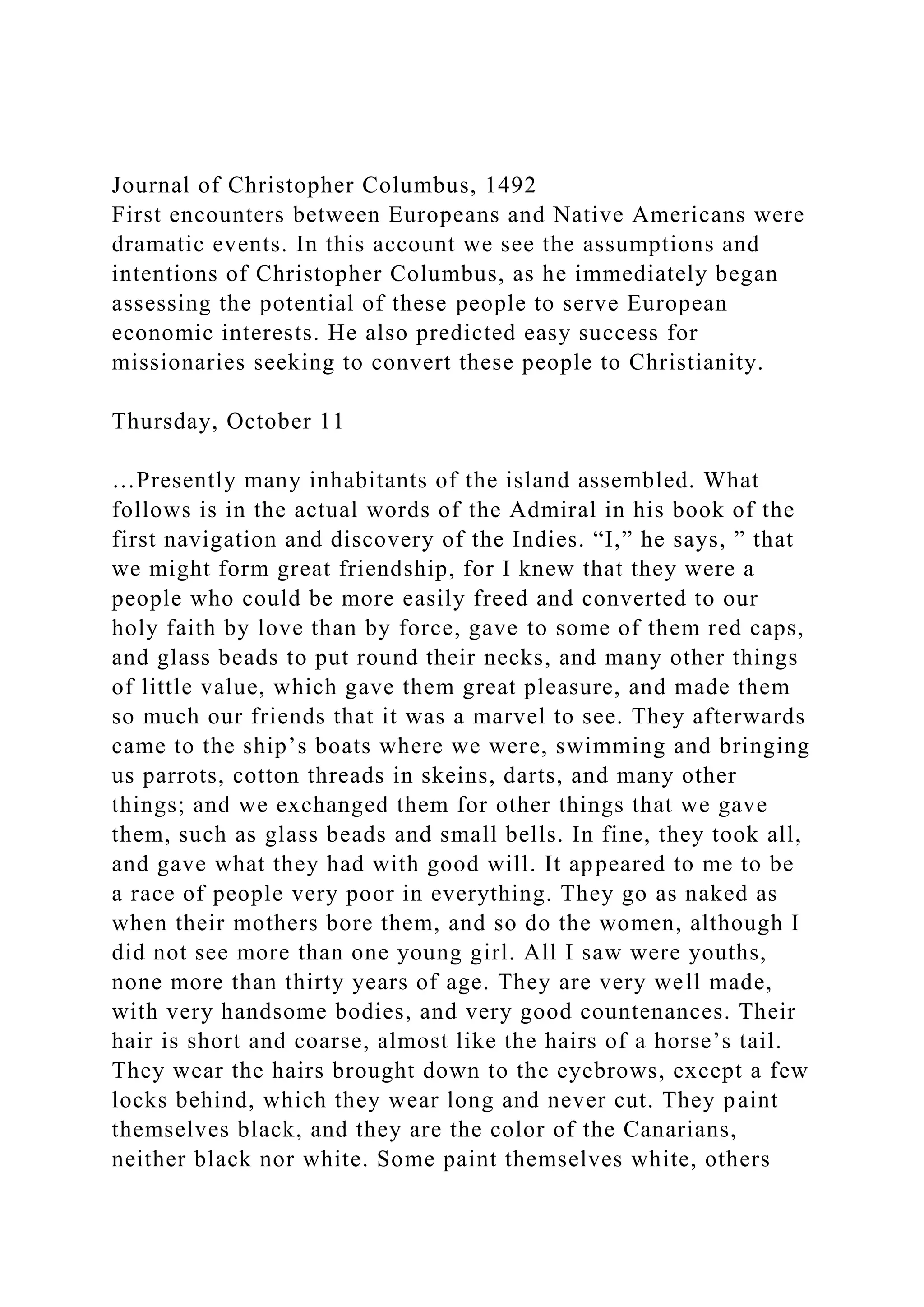 Journal of Christopher Columbus, 1492First encounters between Eu.docx