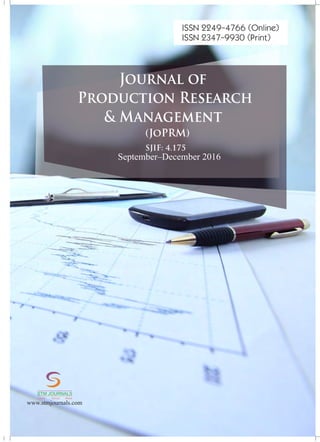 Journal of Production Research & Management vol 6 issue 3 | PDF