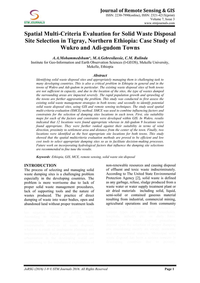 Journal of Remote Sensing & GIS vol 7 issue 3 | PDF