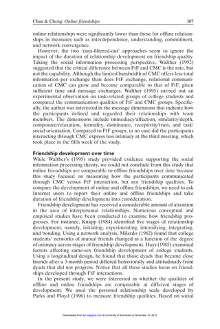 Journal of social and personal relationships 2004-chan-305-20 | PDF | Social Networking | Internet