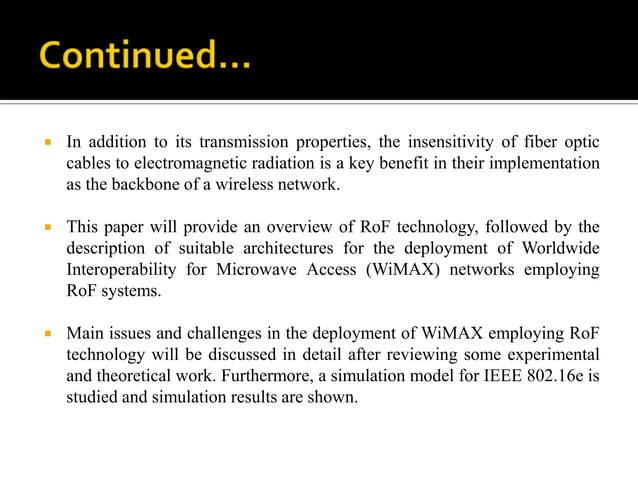 Radio over Fiber Technology for WiMAX Systems | PPTX | Computer Networking | Computing