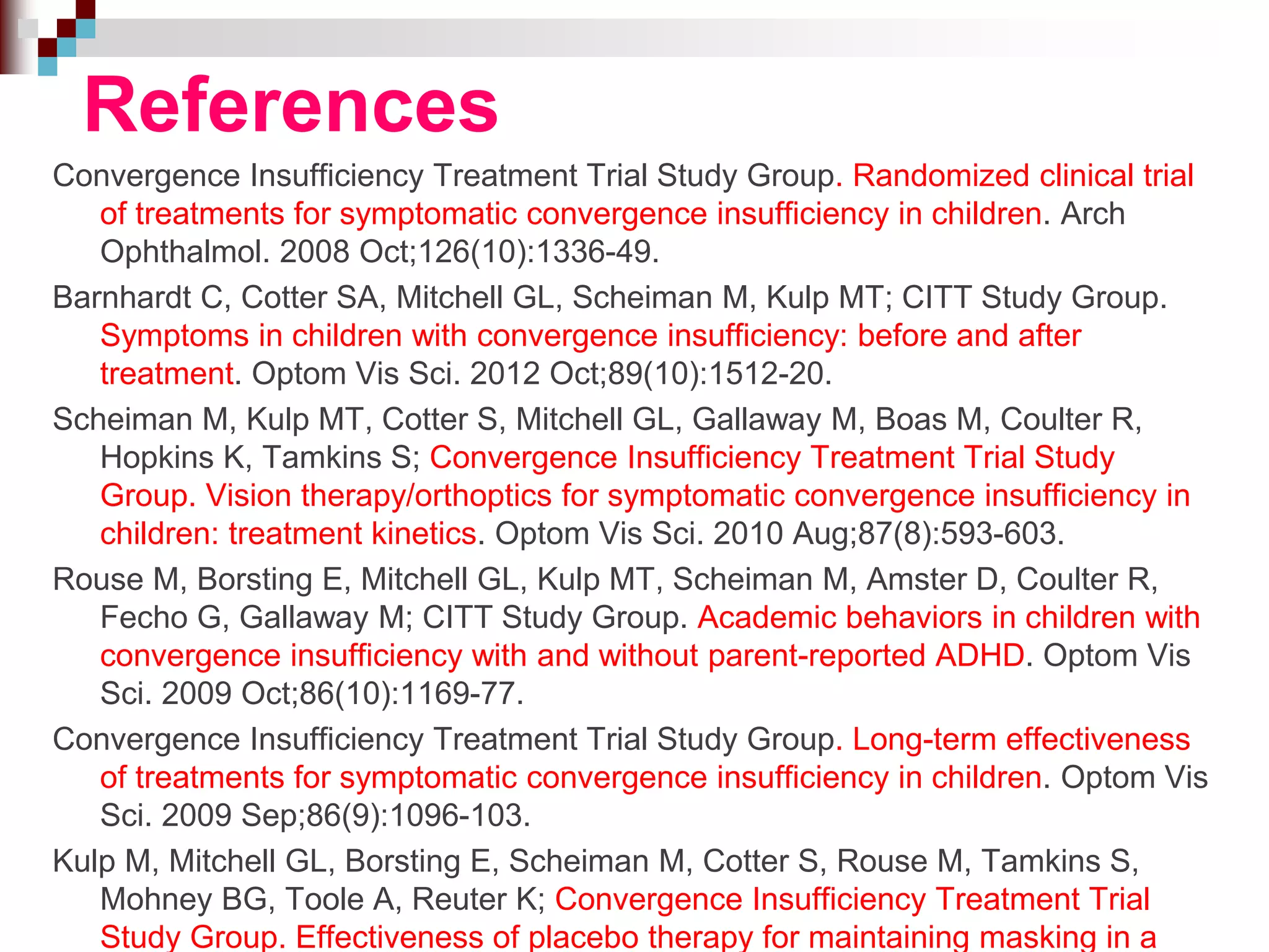 Journal presentation about convergence insufficiency | PPTX | Eye and ...