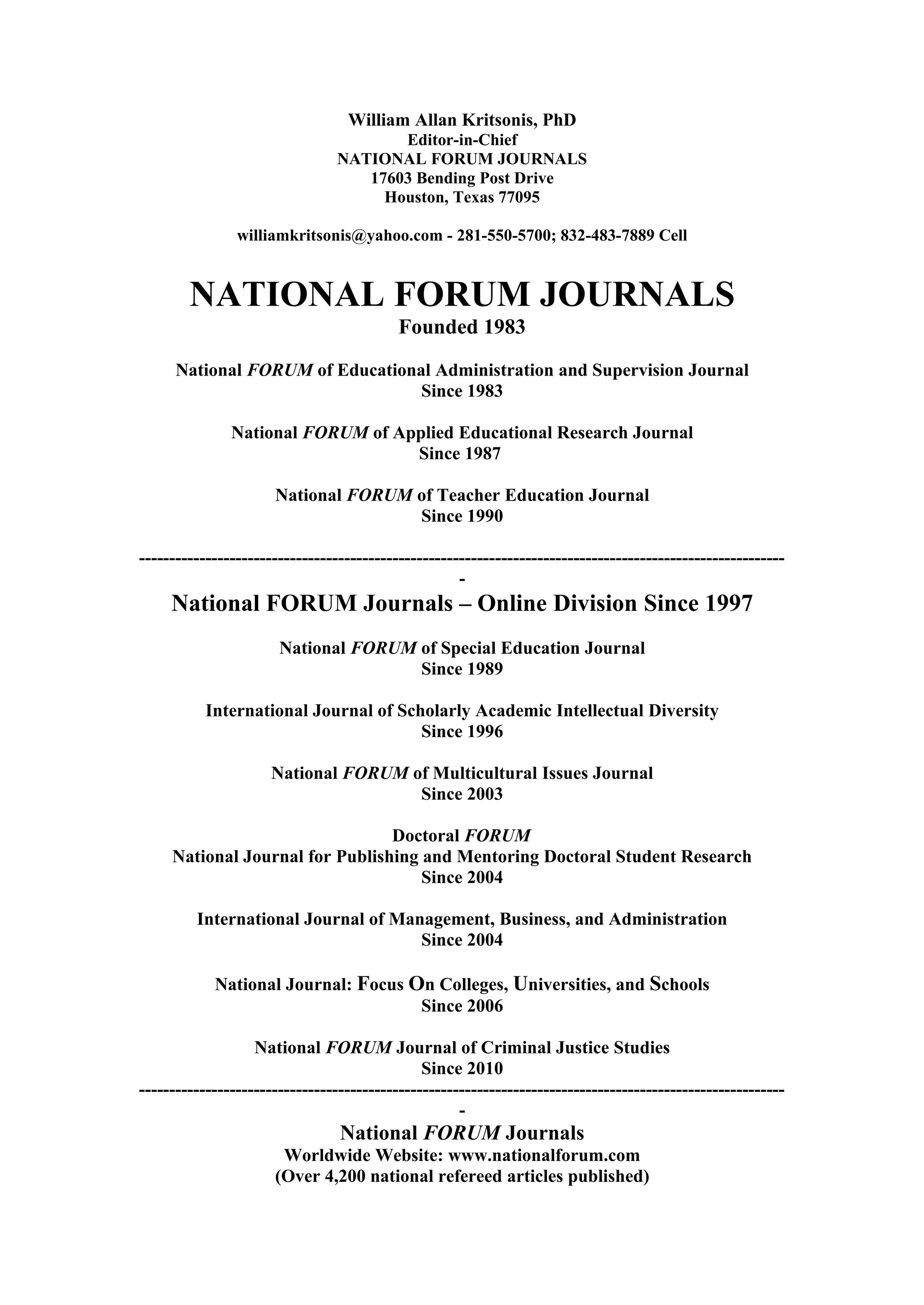 National FORUM Journals - www.nationalforum.com
