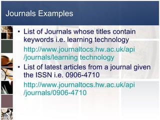 Journal TOCs Presentation at EUROCRIS | PPT