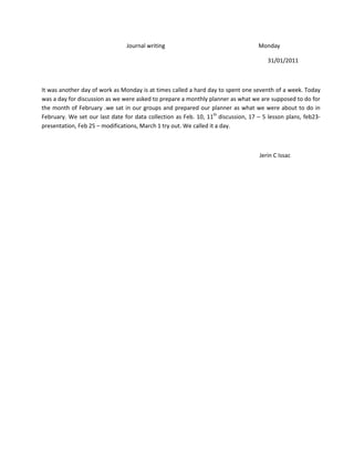 Journal writing - jerin monday | PDF