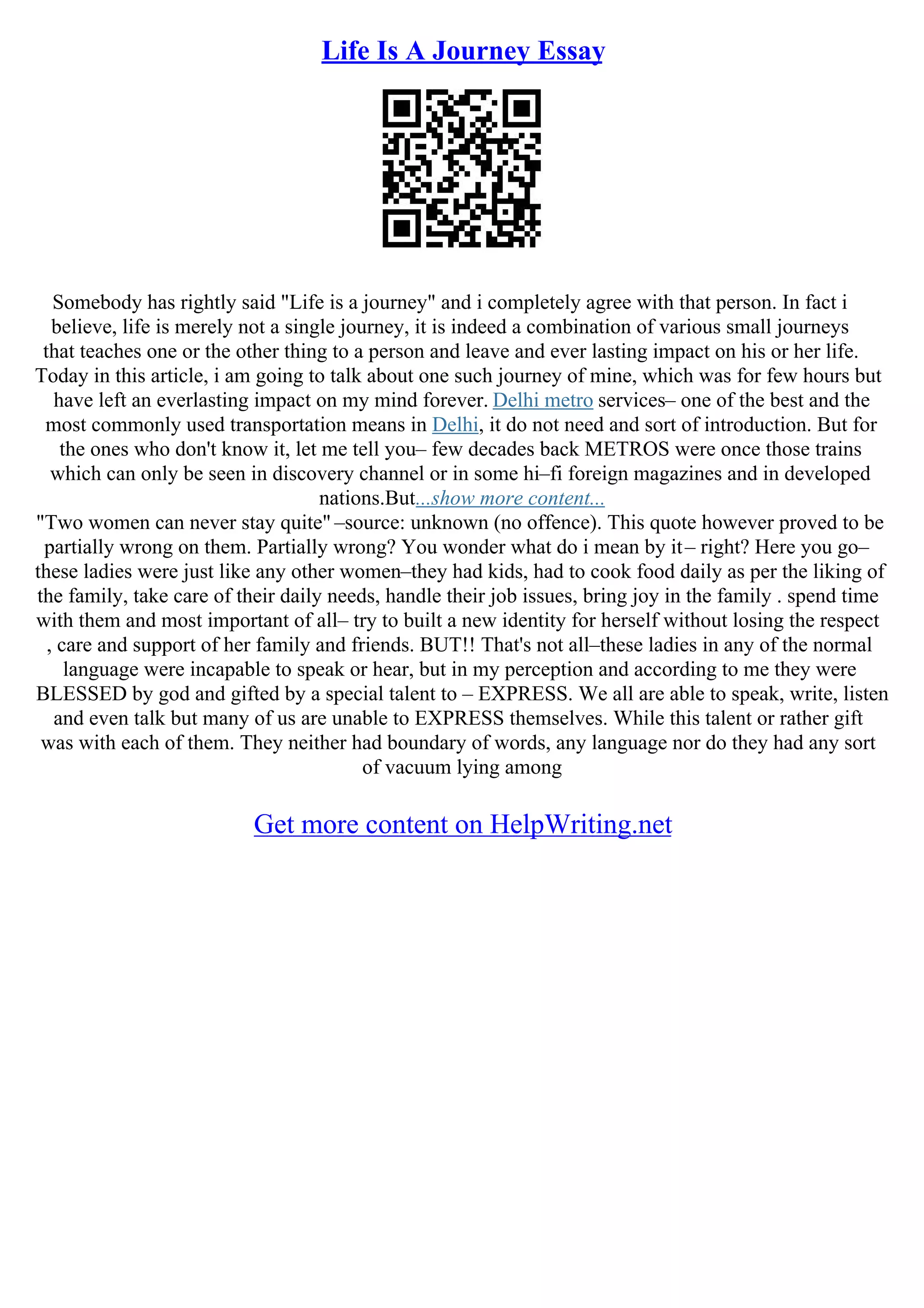 Journey In Life Essay | PDF