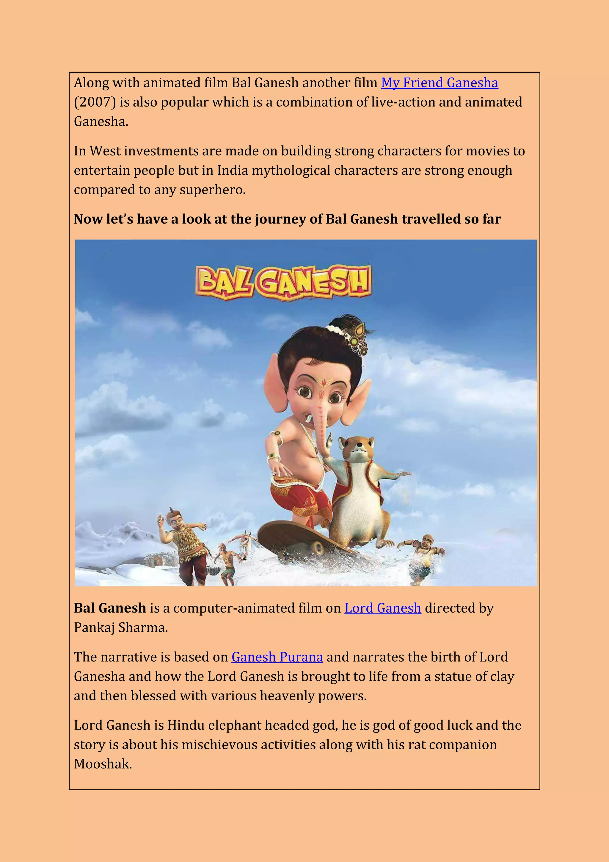 Journey Of Animated Movies Bal Ganesh So Far | PDF