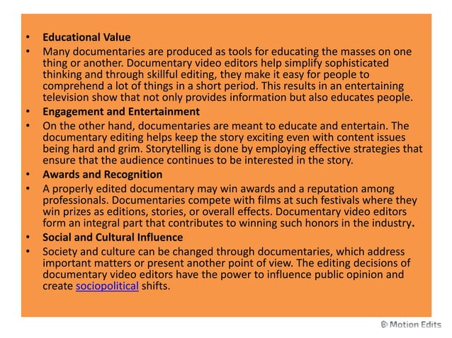 Journey of Documentary Film Editing Stages & Outcomes.pptx